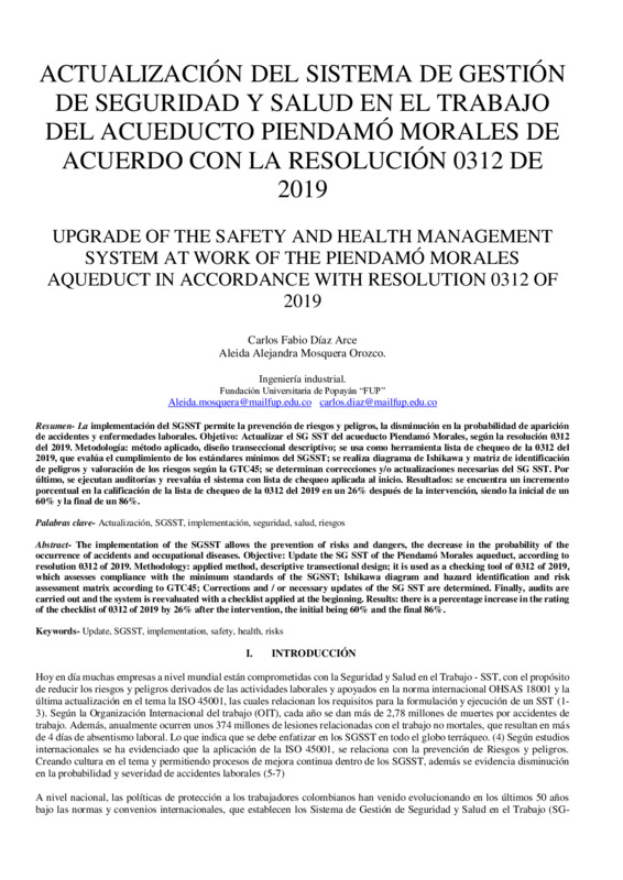 ACTUALIZACIÓN DEL SISTEMA DE GESTIÓN DE SEGURIDAD Y SALUD EN EL TRABAJO DEL ACUEDUCTO PIENDAMÓ ...