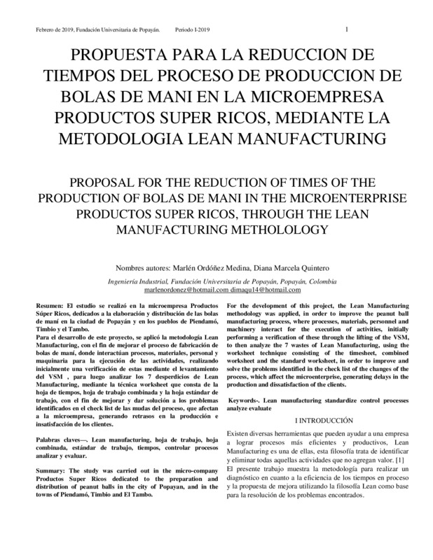 PROPUESTA PARA LA REDUCCION DE TIEMPOS DEL PROCESO DE PRODUCCION DE ...