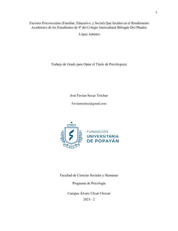 FACTORES PSICOSOCIALES (FAMILIAR, EDUCATIVO, Y SOCIAL) QUE INCIDEN EN ...